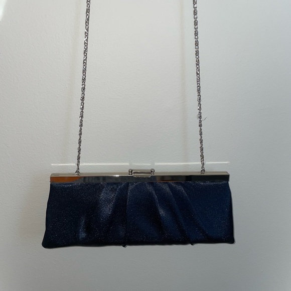 Bags | Navy Blue Satin Clutch | Poshmark